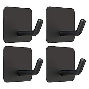 VIS'V Adhesive Hooks, Black Self Adhesive Shower Wall Hooks Waterproof Stainless Steel Stick on Hooks Heavy Duty Kitchen Bathroom Sticky Hooks for Towel Loofah Key Cup Hat Coat - 4 Pcs