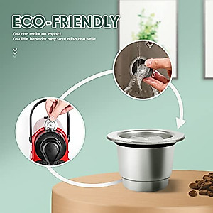 Reusable Coffee Capsules for Nespresso Originales, Stainless Steel Refillable Coffee Pods, 1pcs Reutilisable Refillable Espresso Capsule(1 Cup+ Plastic Spoon)