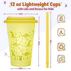 Meoky Color Changing Reusable Cute Cups with Lids and Straws Bulk - 6 Pack 12 oz Plastic Tumblers for Kids Girls Boys Party Smoothie (Childhood)