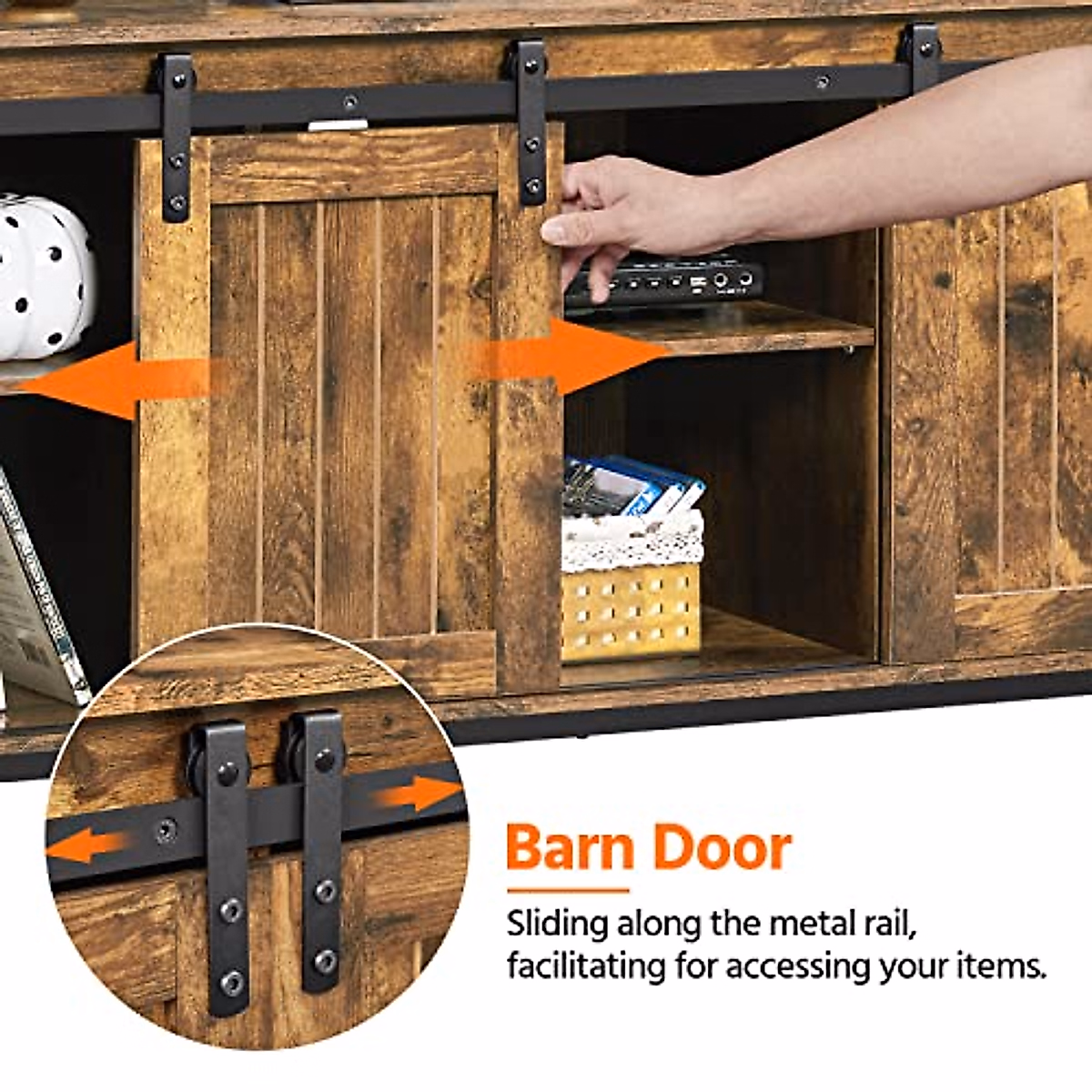 Topeakmart Farmhouse Coffee Bar Cabinet Sideboard Buffet Cabinet with Sliding Barn Doors for Dining Room, Buffet Server Sideboard for Kitchen Living Room, Rustic Brown