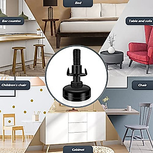 10 Set Adjustable Furniture Leveling Feet, Adjustable Leg Levelers for Cabinets Sofa Tables Chairs Raiser, Heavy Duty Height Adjuster Furniture Levelers Foot with T- Nut Kit 3/8”-16 Thread, Black