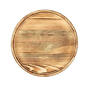 13 Inches Large Solid Wooden Serving Tray Round Tea Coffee Table Tray Snack Food Meals Serving Plate Kitchen Party Bar Server Breakfast Tray with Raised Edges Ottoman Tray Nature Wood