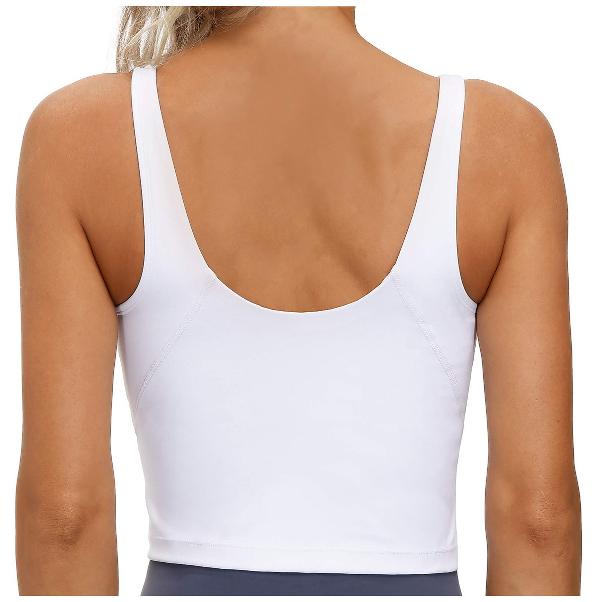 Women’s Longline Sports Bra Wirefree Padded Medium Support Yoga Bras Gym Running Workout Tank Tops (White, Medium)