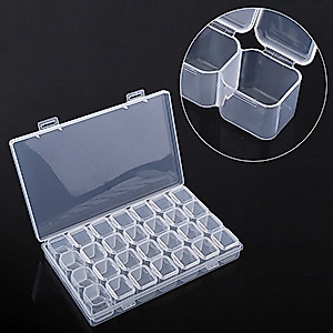 Alvinlite 28 Grids Plastic Organizer Box with Adjustable Dividers, Clear Storage Container for Beads Earring Jewelry Craft Tackles Tools