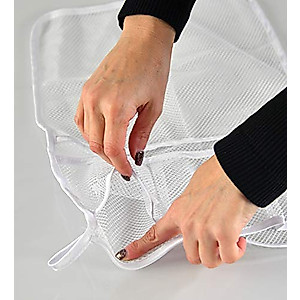 HOME-X Bathtub Toy and Bathroom Mesh Bag with Suction Cup Hooks Organizer, Bathtub Storage, Baby Bath Toy Organization, White-18" L x 12 1/2" W