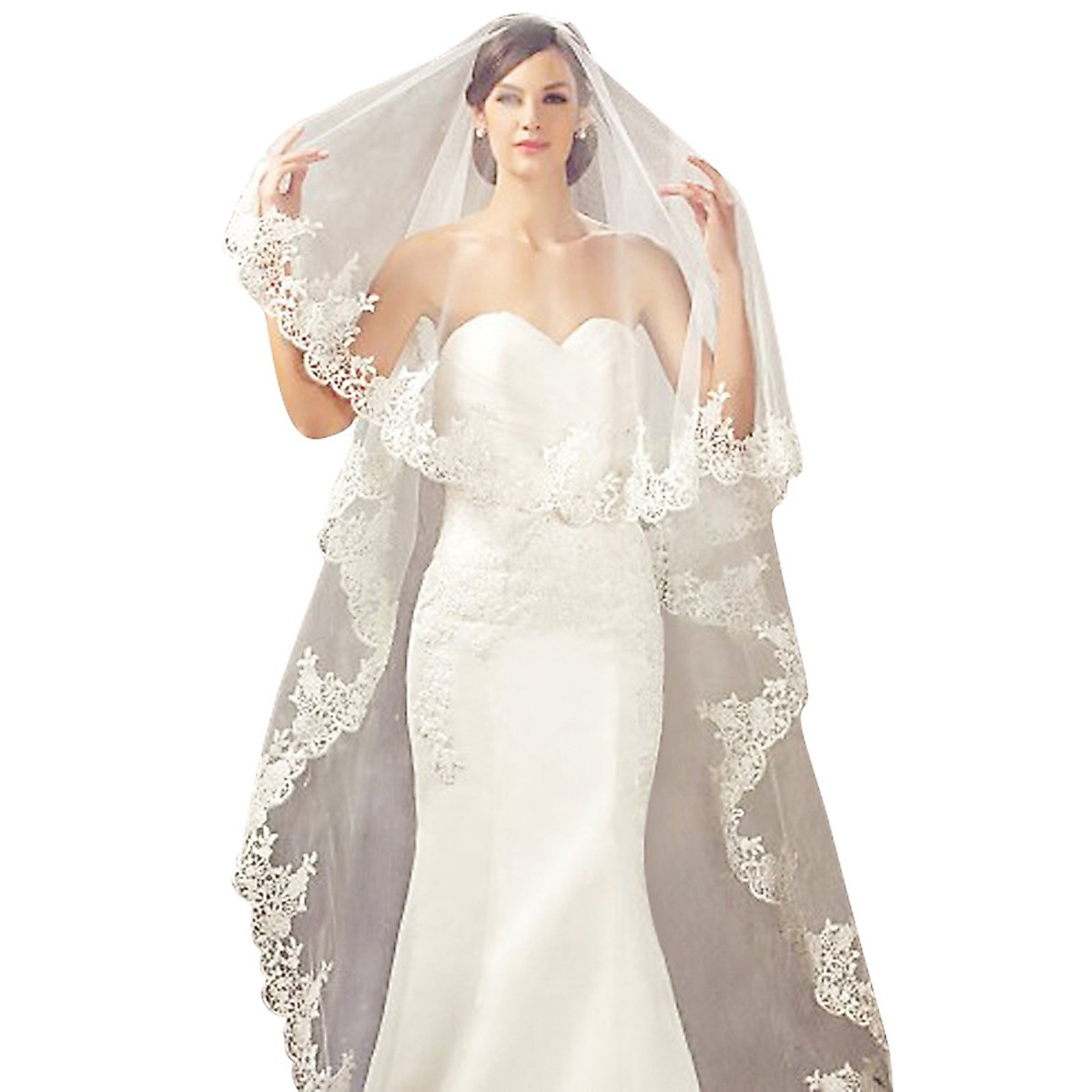 Babyonline 1 Tier Lace Edge Tulle Catherdal Long Wedding Bridal,Ivory