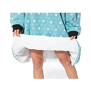 Wearable Blanket Hoodie,Super Soft Warm Oversized Blanket Sweatshirt Flannel Sherpa Blanket with Giant Pocket for Men Women Teens Friends (Blue Snowflake)