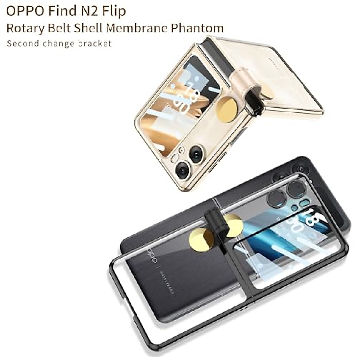 Smartphone Flip Cases Clear Case Compatible with Oppo Find N2 Flip, Built-in Screen Protector Anti-Yellowing Hard PC Shockproof Lightweight Protective Phone Case Cover with Wrist Strap for Oppo Find N