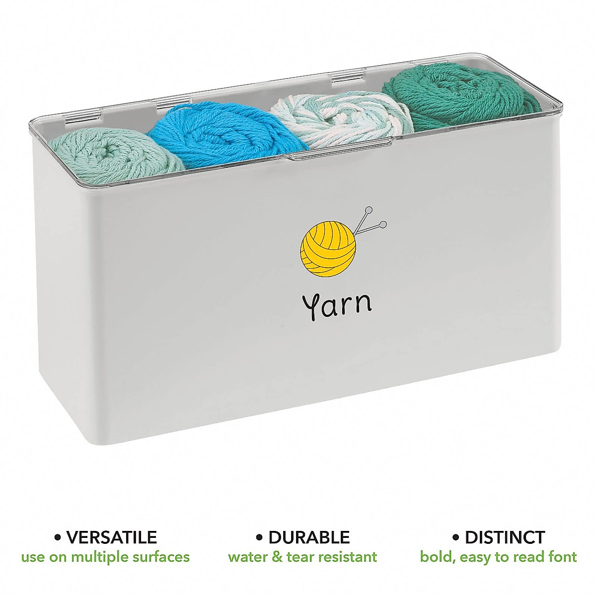 mDesign Stackable Plastic Craft, Sewing, Crochet Storage Container Box with Lid - Compact Organizer and Holder for Thread, Beads, Ribbon, Glitter, Clay - Includes 32 Labels - Light Gray/Clear