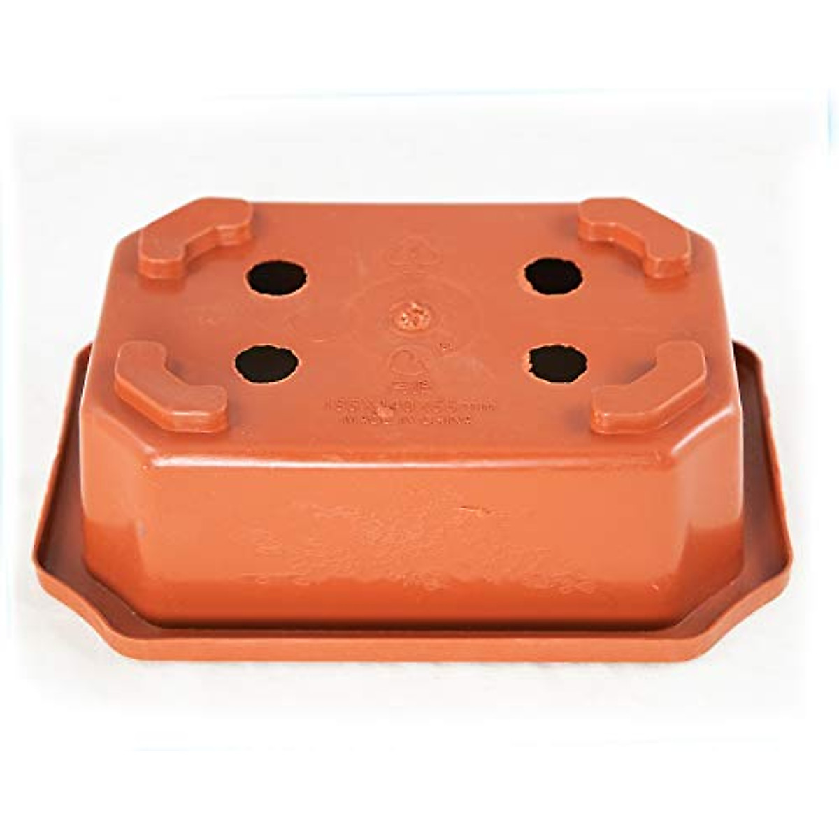 4 Rectangular Plastic Bonsai/Succulent Pots 6.25"x 4.5"x 2" - Dark Orange