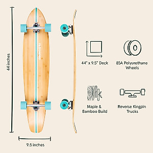 Retrospec Zed Longboard Skateboard Complete Cruiser | Bamboo & Canadian Maple Wood Cruiser w/Reverse Kingpin Trucks for Commuting, Cruising, Carving & Downhill Riding