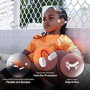 WGP Kids Headphones, Bluetooth 5.3 Wireless Air Conduction Open Ear Headphones with Microphone, IPX4 Waterproof, 12H Playtime Headset for iPad Tablet Home School (Red)