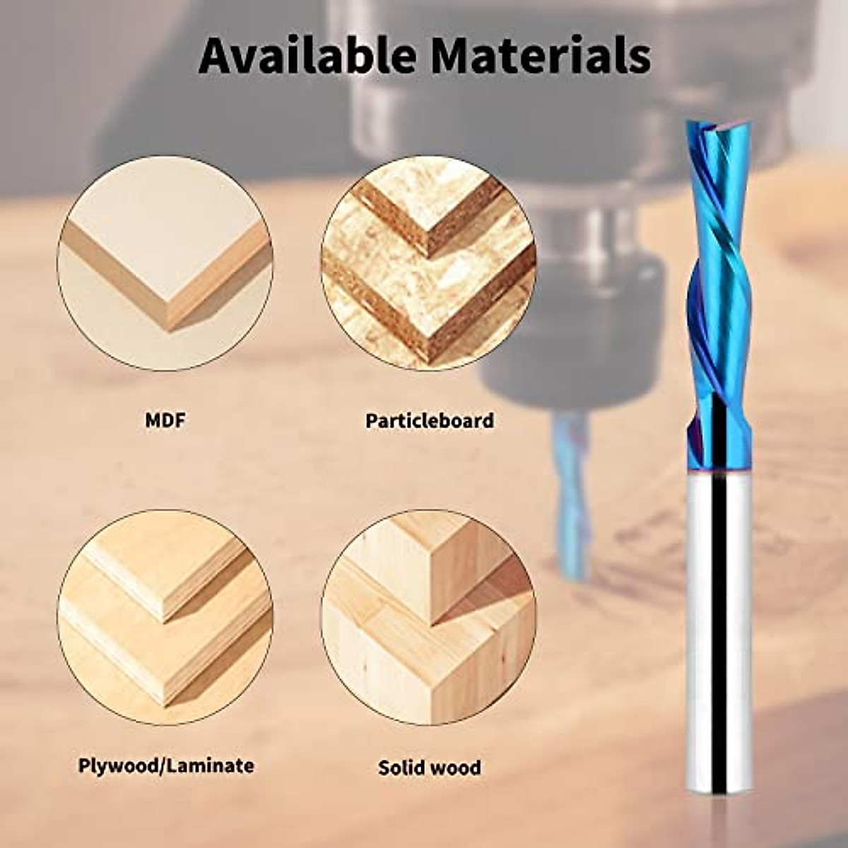 EANOSIC Downcut Spiral Router Bits 1/4 inch Shank, 1/4 inch Cutting Diameter Solid Carbide with Nano Blue Coating CNC Router Bits End Mill for Wood Cut, Carving