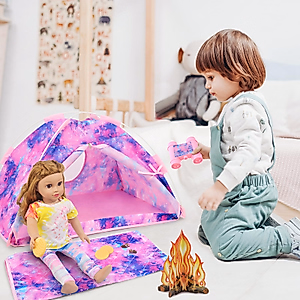 ZITA ELEMENT 11 Items 18 Inch Doll Accessories Camping Tent Set - Including Doll Camping Tent Clothes Set Binoculars Campfire Chocolate Compressed Biscuit