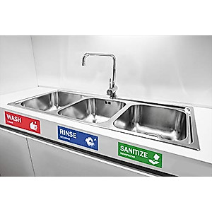 Wash Rinse Sanitize Sink Labels - Ideal Handwashing Signs for 3 Compartment Sink - 2.75" x 9" - Perfect Label Stickers for Restaurants, Commercial Kitchens, Food Trucks, Bussing Stations, Wash Station