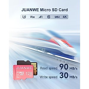 JUANWE 128GB Micro SD Card 2 Pack microSDXC Memory Card with SD Adapter C10 U3 A1 V30 Memory Card SD Card Pink, 128GB