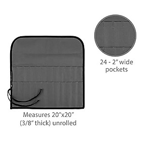 New York Central Professional Paint Brush Roll Up Case and Art Brush Organizer, Waterproof, Lightweight, Breathable and Tough, 20"X20" 3/8" Unrolled, Gray with Black Piping