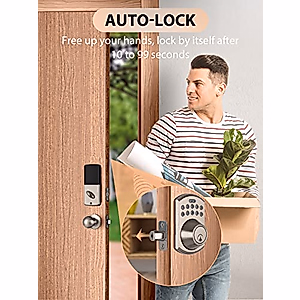 Keyless Entry Door Lock with Handle, TRAUST Electronic Keypad Deadbolt, 4-Piece Front Door Lock Set, Auto Lock, 1-Touch Locking, Low Battery Alert, 10 User Codes, IP54 Waterproof, Satin Nickel