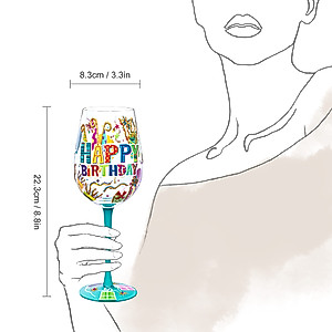 NymphFable Hand-painted Wine Glass Happy Birthday Artisan Painted 15oz Personalised Gift for Birthdays