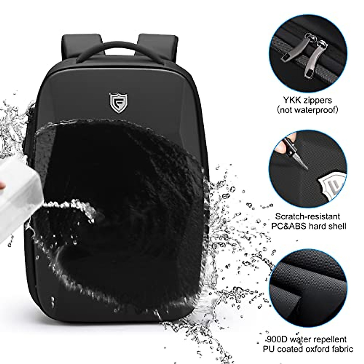 FENRUIEN Hardshell Backpack Expandable,Anti Theft Laptop Backpack for Men with USB Port,Water Resistant Computer Bag 17.3 Inch for Travel/Business