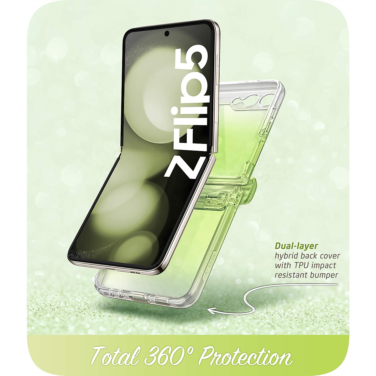 i-Blason Cosmo for Samsung Galaxy Z Flip 5 Case [Hinge Protection] [Built-in Front Screen Protector] [Support Wireless Charging] Slim Stylish Protective Phone Case for Galaxy Z Flip 5 (Green)