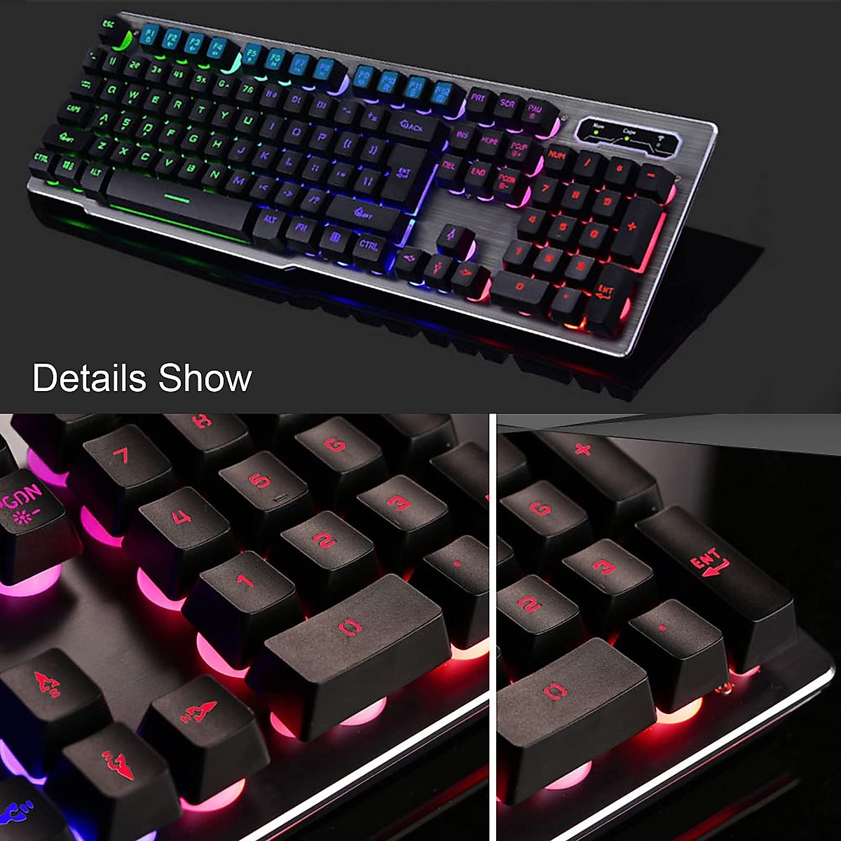 Rechargeable Keyboard and Mouse,Suspended Keycap Mechanical Feel Backlit Gaming Keyboard Mouse Set-Wireless 2.4G Drive Free,Adjustable Breathing Lamp,Anti-ghosting,12 Multimedia Keys (Black-RGB)