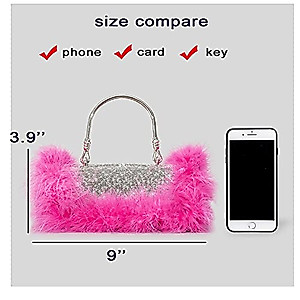 Feather Silver Purse Rhinestone Bag Clutch Evening Bags Diamond Glitter Purses for Women Sparkly Bling Handbag Wedding (hot pink)
