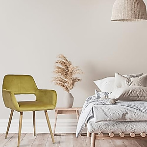 FurnitureR Velvet Dining Chair, Upholstered Fabric Leisure Accent Arm Side Club Guest Chair for Living Room, Set of 1, Yellow