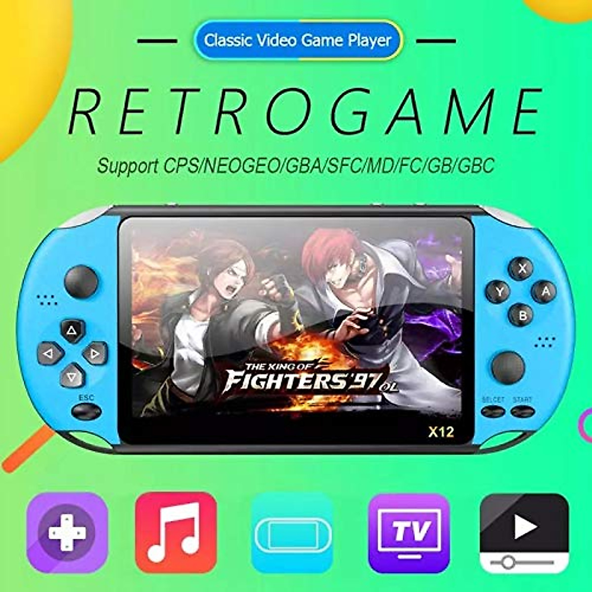 Kajiali Handheld Game Console 5.1 Inch Large Screen Retro Game Console Built-in 1000+ Games Support HD TV Output Video Game Consoles Support TF Card Game Console Birthday Gifts for Kids Adults