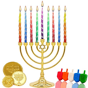 The Dreidel Company Deluxe Twisted Hanukkah Menorah Candles for All 8 Nights of Chanukah, Multicolor (Single)