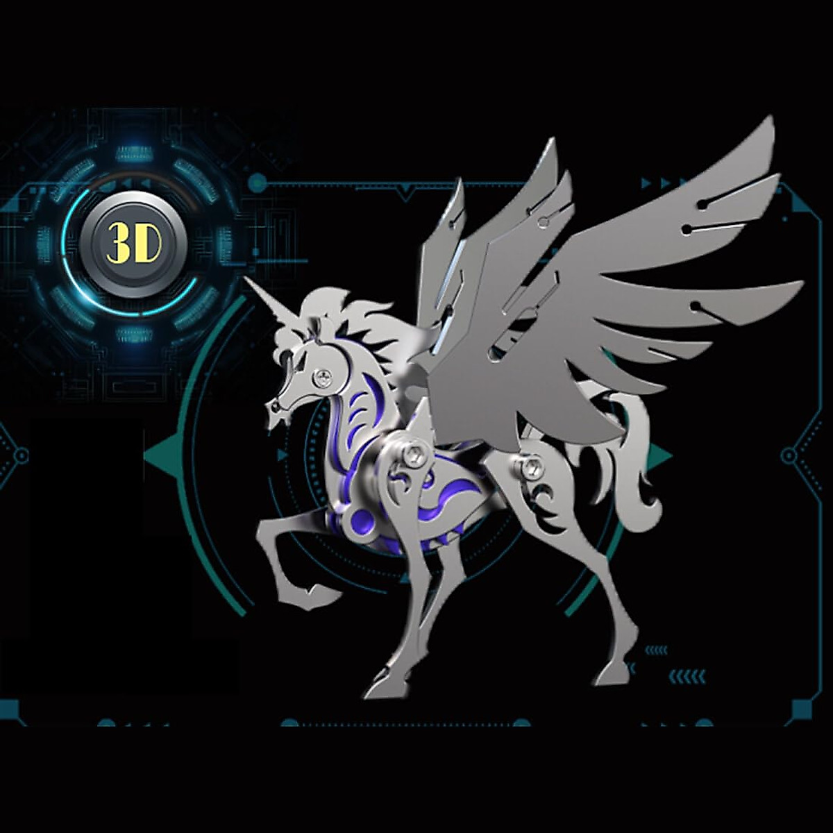 Luminda 3D Metal Puzzles for Adults - Fantasy Unicorn DIY 3D Metal Model Kits - 23+Pcs Mechanical Metal Models DIY Animal Brain Teasers, Art Craft Home Deco Gifts for Teens & Adult - Purple