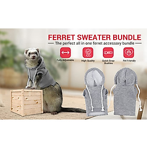 Ferret Sweater, Leash and Collar Set - Ferret Costume - Ferret Accessories - Small Ferret Clothes - Clothes for Ferrets - Ferret Stuff - Hoodies for Ferrets with Leash, Harness, and Collar