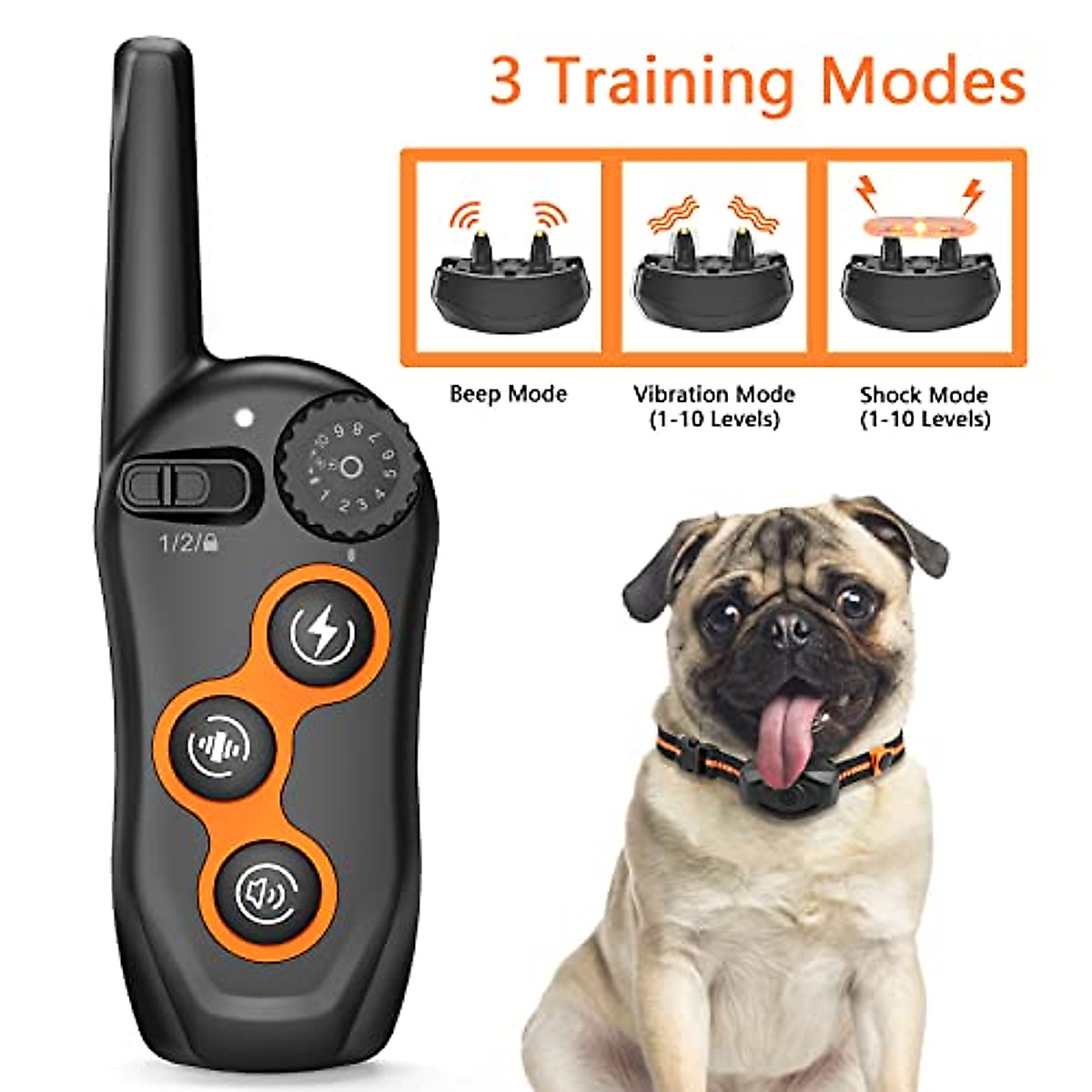 MAISOIE Dog Training Collar, IPX7 Waterproof Shock Collar with Remote Range 1300ft, 3 Training Modes, Beep, Shock, Vibration, Rechargeable Electric Shock Collar for Small Medium Large Dogs
