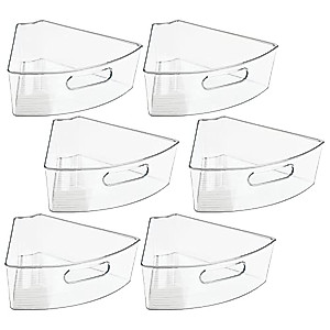 mDesign Kitchen Cabinet Plastic Lazy Susan Storage Organizer Bins with Front Handle - Large Pie-Shaped 1/6 Wedge - Ligne Collection - 6 Pack - Clear