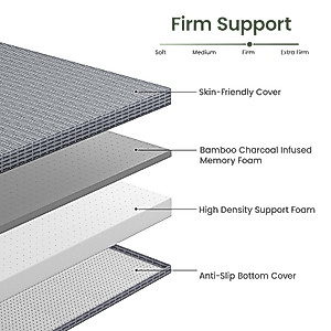 Firm Memory Foam Mattress Topper Queen - 4 Inch Charcoal-Infused Bed Topper for Back Pain Relief, Dual-Sided Firmness, CertiPUR-US Certified, Removable Cover