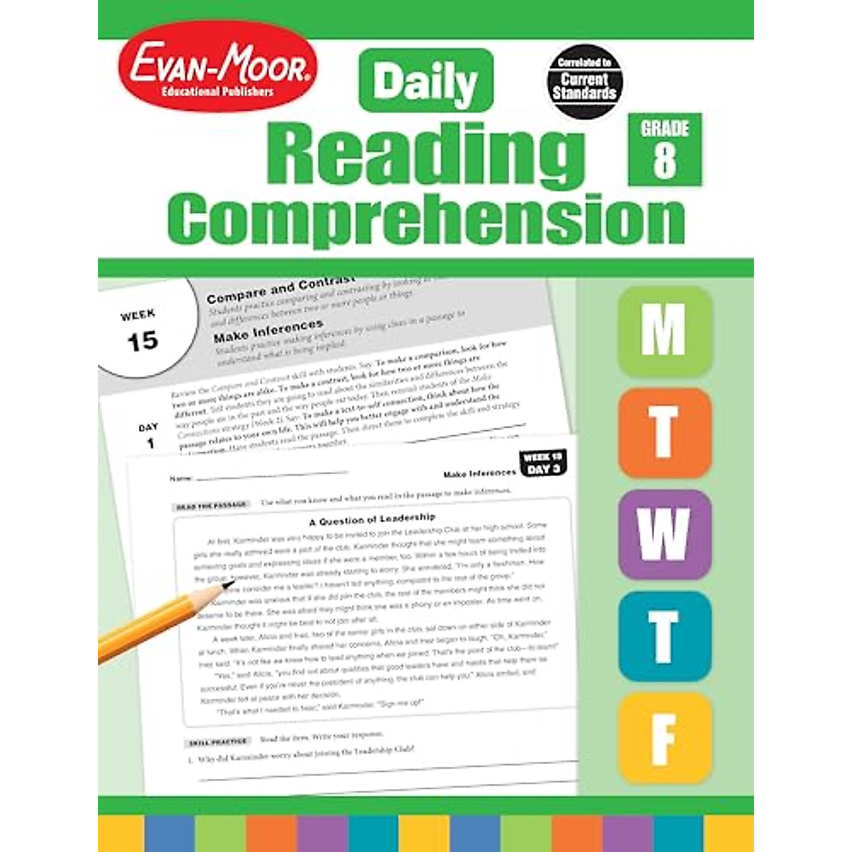 Evan-Moor Daily Reading Comprehension, Grade 8 - Homeschooling & Classroom Resource Workbook, Reproducible Worksheets, Teaching Edition, Fiction and Nonfiction, Lesson Plans, Test Prep
