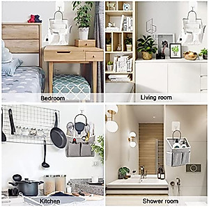 4 Pack Wall Hanging Storage bag Fabric Hanging Bag Organizer with 4 Pockets Wall Basket Organizer Hanging Storage Basket with 8 PCS Sticky Hooks for Bathroom Kitchen Dormitory (2 White+2 grey)
