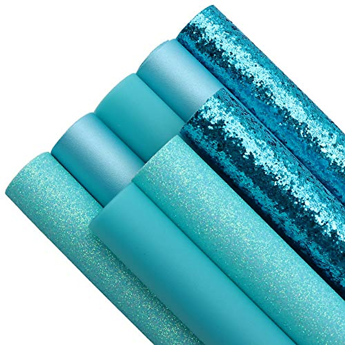 David accessories 8pcs/Set 7.7" x 12.9" (20 cm x 33 cm) Blue Color Series Faux Leather Sheets Glitter Mixed Synthetic Leather Sheets Bundles for Leather Earrings Bows Making (Blue)
