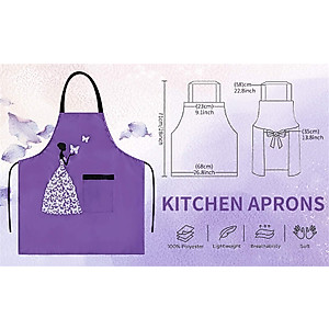Moolecole Womens Kitchen Aprons Waterproof Bib Overalls Anti-Oil Stain Adult Sleeveless PVC Butterfly Pinafore Apron with One Pockets for Cooking Baking Purple, Valentine's Day Gift