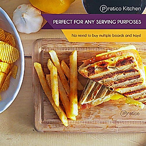 Pratico Kitchen Bamboo Cutting Board and Serving Tray with Juice Groove Set, 18 x 12 and 8 x 6 inch Boards