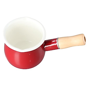 500ML Home Enamel Milk Pan With Wooden Handle, Small Enamel Saucepan Butter Warmer Cookware Pan Sauce Pan Kitchen Tool