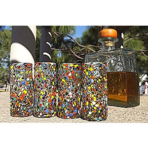 MEXTEQUIL - Authentic Mexican Tequila Shot Glasses - Tequila Set of shot glasses - 4 pcs - 2 Oz - Mexican Hand Blown Shot Glass (Confetti)