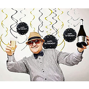 Retirement Party Decorations for Men Women Black Gold Happy Retirement Banner Hanging Swirls Kit for Retirement Party Decor Supplies