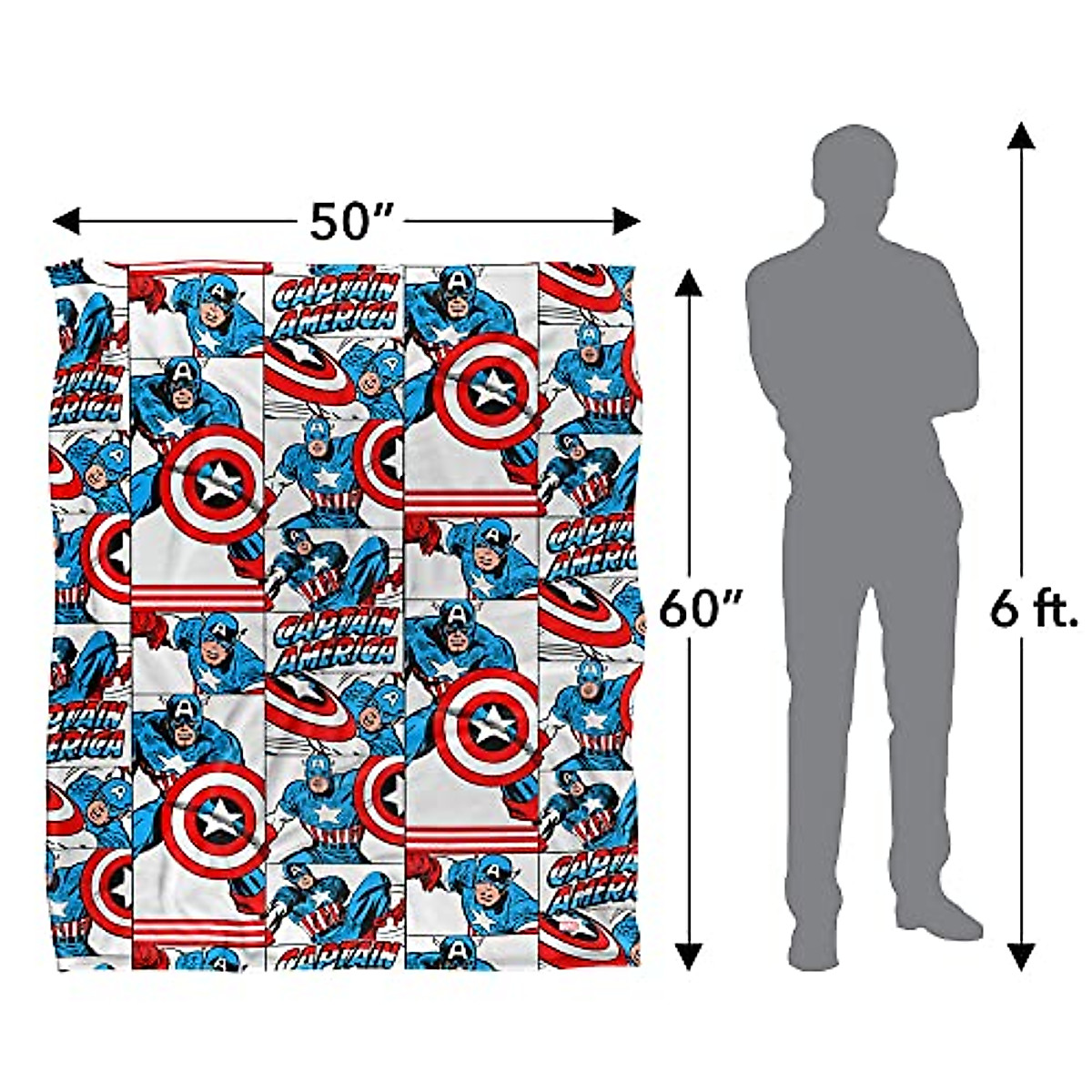 Marvel Captain America Blanket, 50"x60", Captain America Tiles, Silky Touch Super Soft Throw Blanket