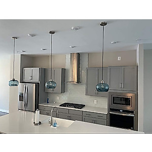 Trustwoods Hand blown Glass Pendant Light for Kitchen Island Sink Restaurant Farmhouse, Grey Blue, Brushed Nickel