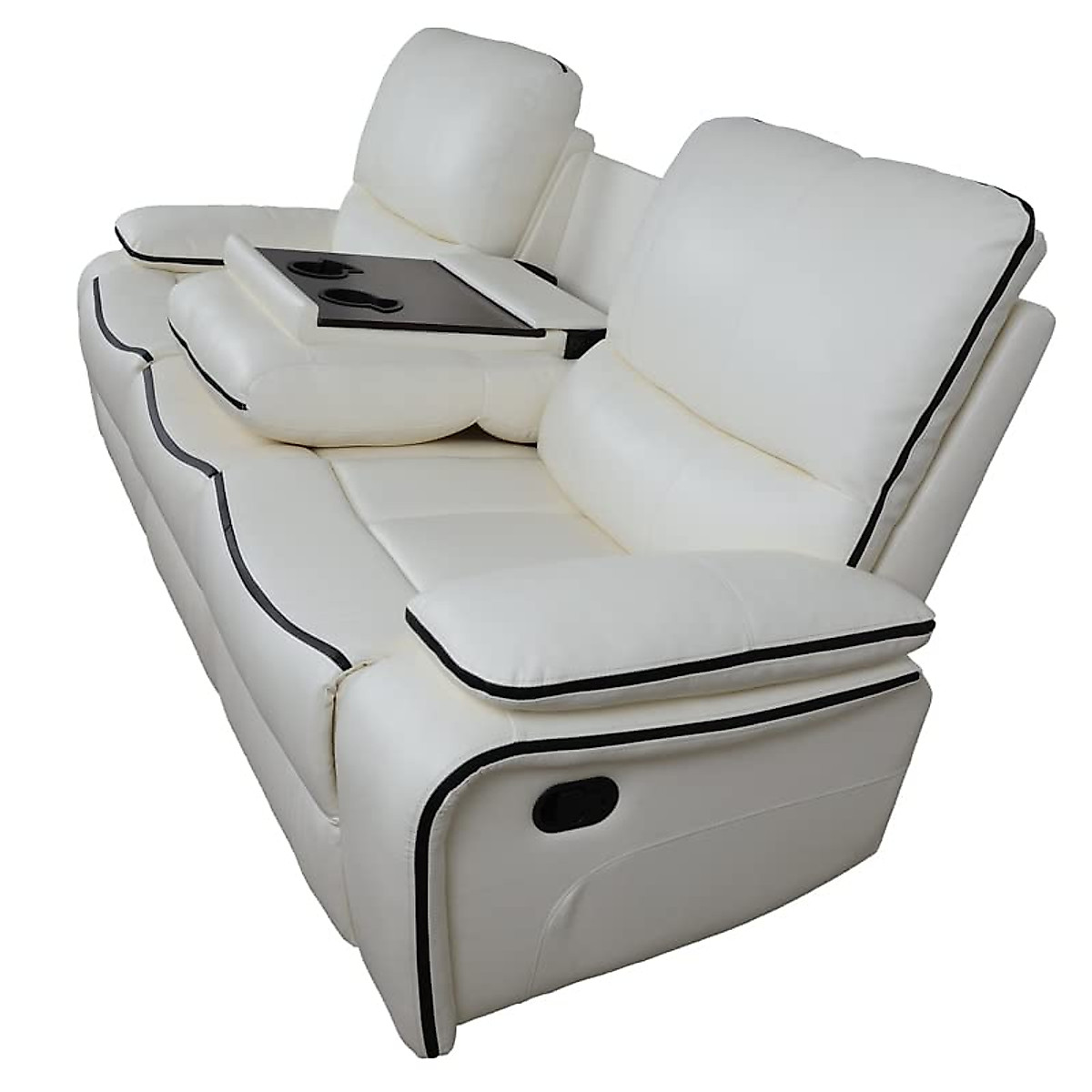 GEBADOL Living Room Furniture, Leather Recliner Sofa, Manual Reclining Sofa with Cup Holder for House/Bedroom/Office/Apartment, White/1 Piece