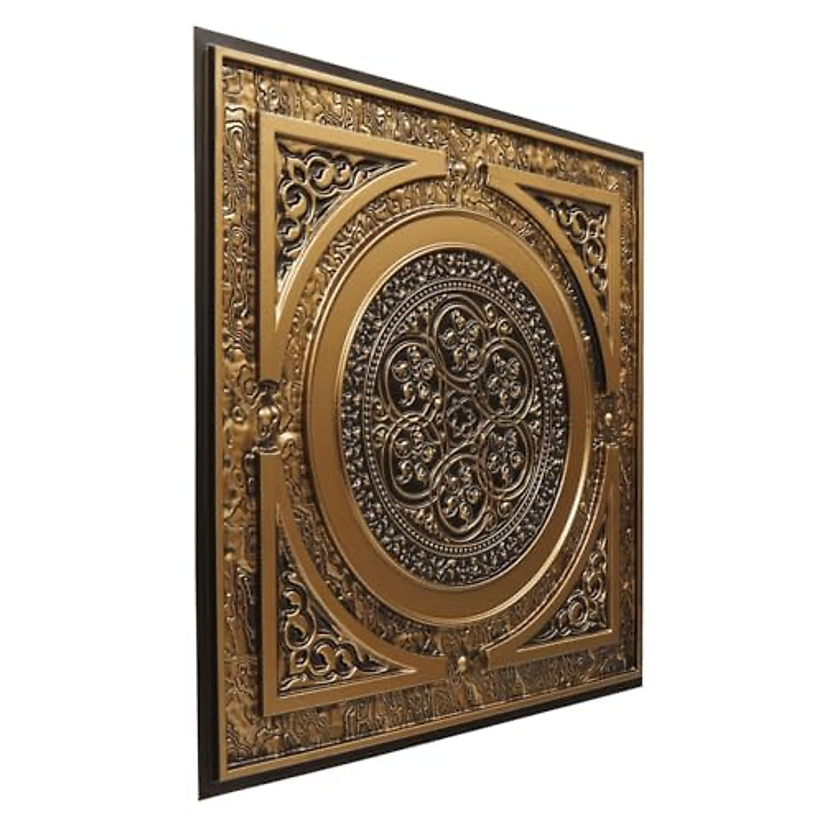 From Plain To Beautiful In Hours 225 Steampunk PVC 2' x 2' Lay-in or Glue-up Ceiling Tile, Pack of 10, Antique Gold, 10 Piece