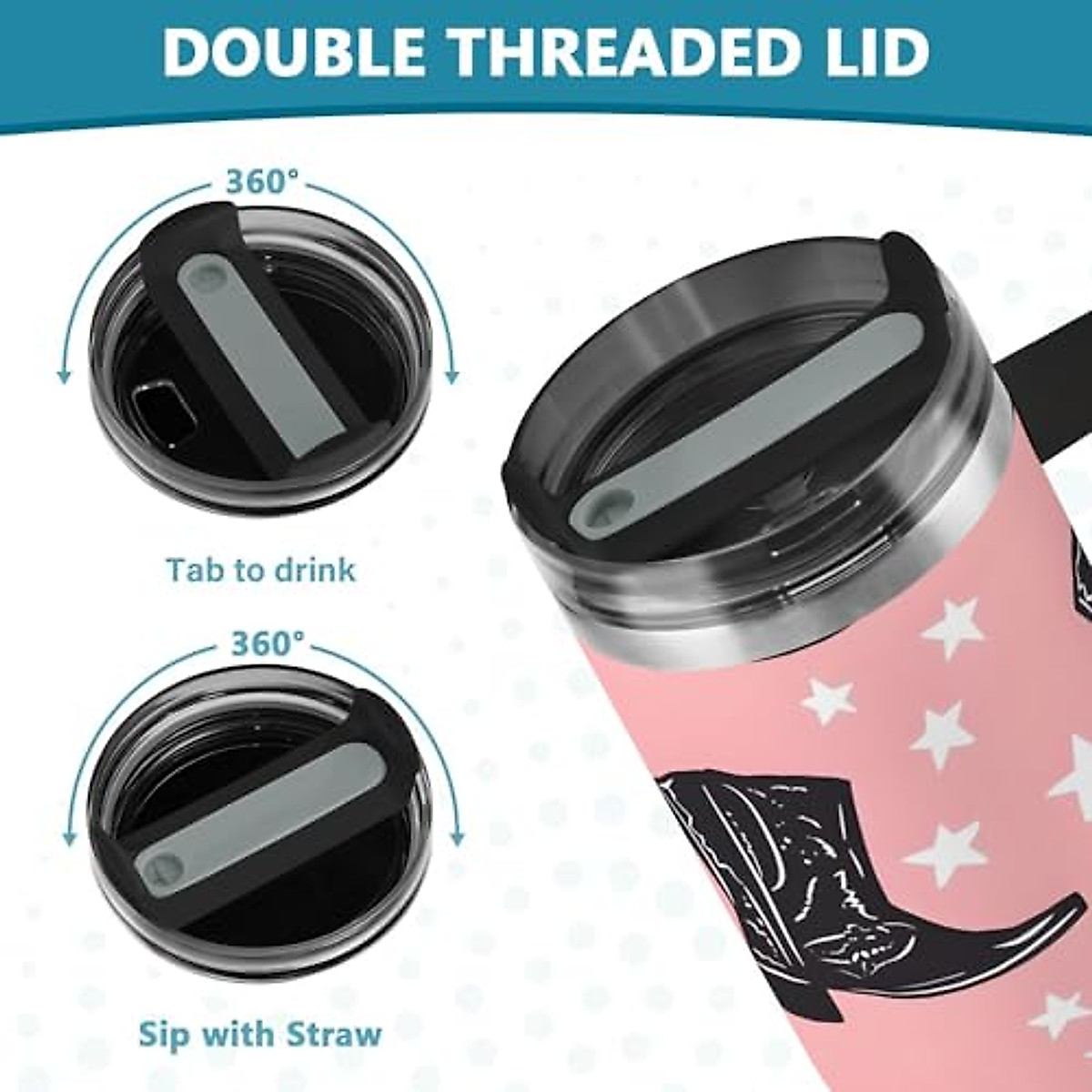 Flradish 40oz Tumbler with Handle, Beautiful Cowboy Boots Stainless Steel Tumbler with Lid and Straws Double Wall Vacuum Insulated Leakproof Coffee Travel Mug