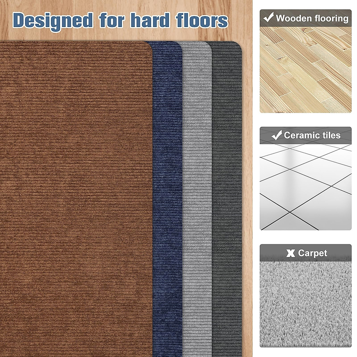 Corduroy Chair Mat for Hardwood Floor, 55"x35" Office Chair Mat Desk Chair Mat for Rolling Chair, Large Anti-Slip Backing Low-Pile Office Rug Floor Mat for Office/Home Blue