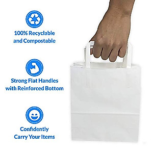 Reli. 100 Pack | 7"x3.15"x8" | Small White Paper Bags w/Handles | Kraft Paper Gift Bags/Shopping Bags | White Paper Bags for Retail, Merchandise, To Go, Parties, Small Items (White)